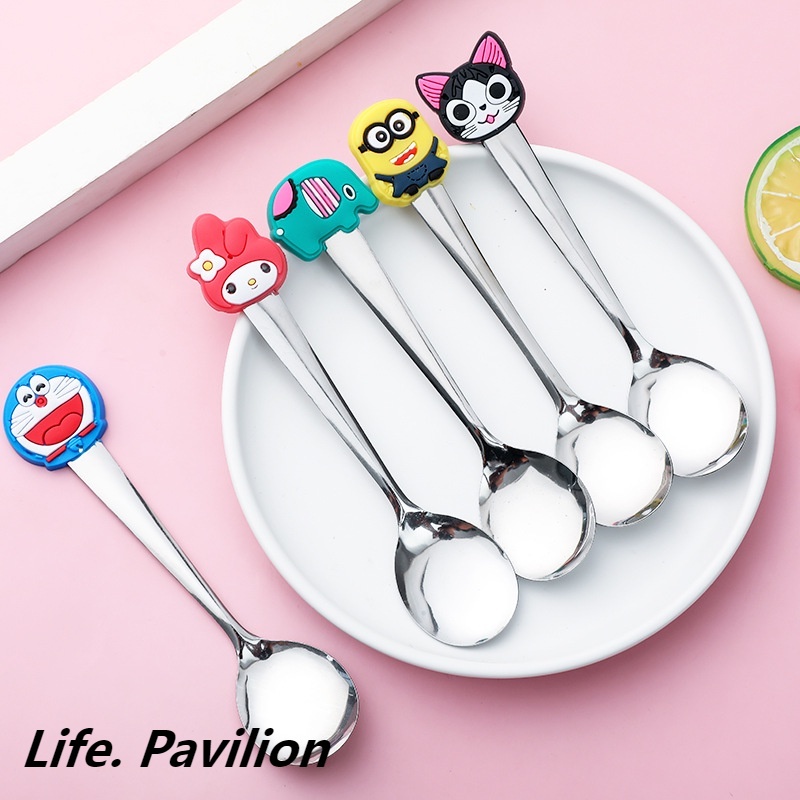 Life. Pavilion Cartoon Stainless Steel Spoon Creative Cute Silicone ...