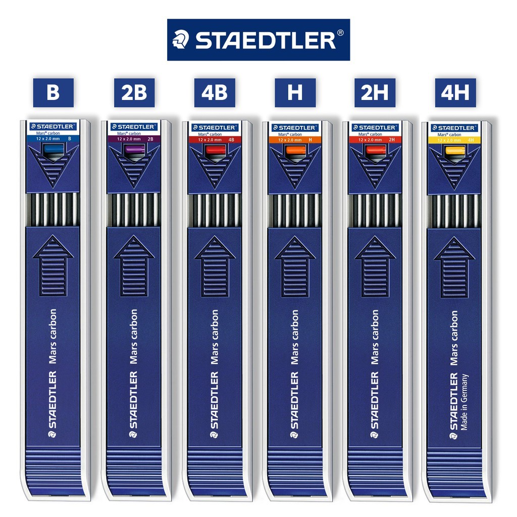 Staedtler Mars Carbon Lead 2.0mm - Pack of 12 (HB, B, 2B, 4B, H, 2H, 4H ...
