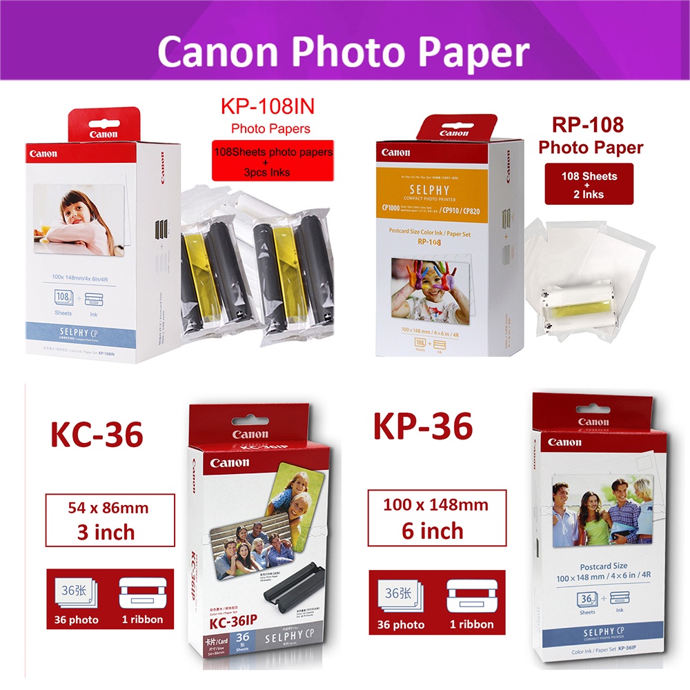 KP-108IN RP-108 Photo Paper for Canon Selphy Color Ink Paper Set CP ...