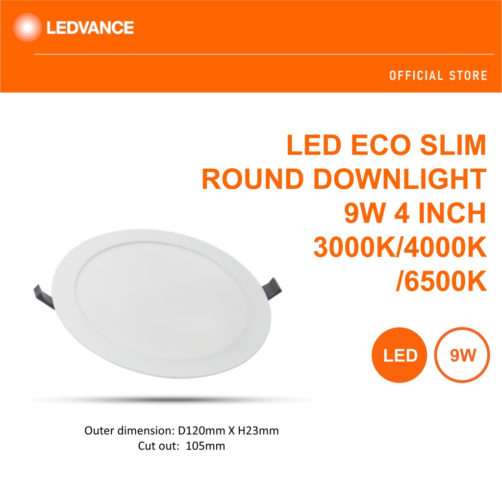 LEDVANCE LED Eco Slim Round Downlight 9W 4 Inch (3000K/4000K/6500K ...