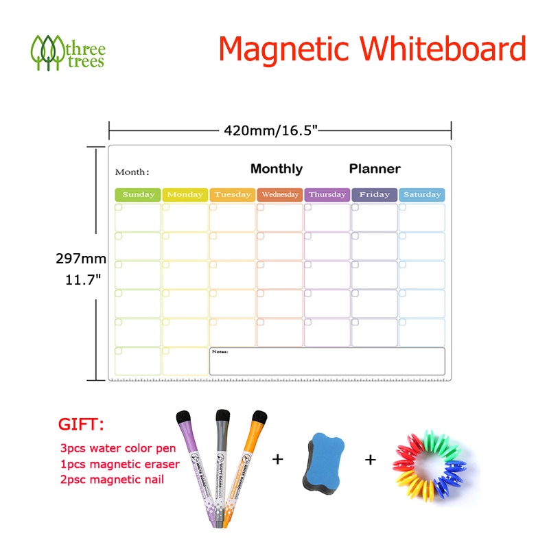 [Provide 3 pcs Marker Pens and Eraser] A3 Magnetic Magnetic Calendar ...