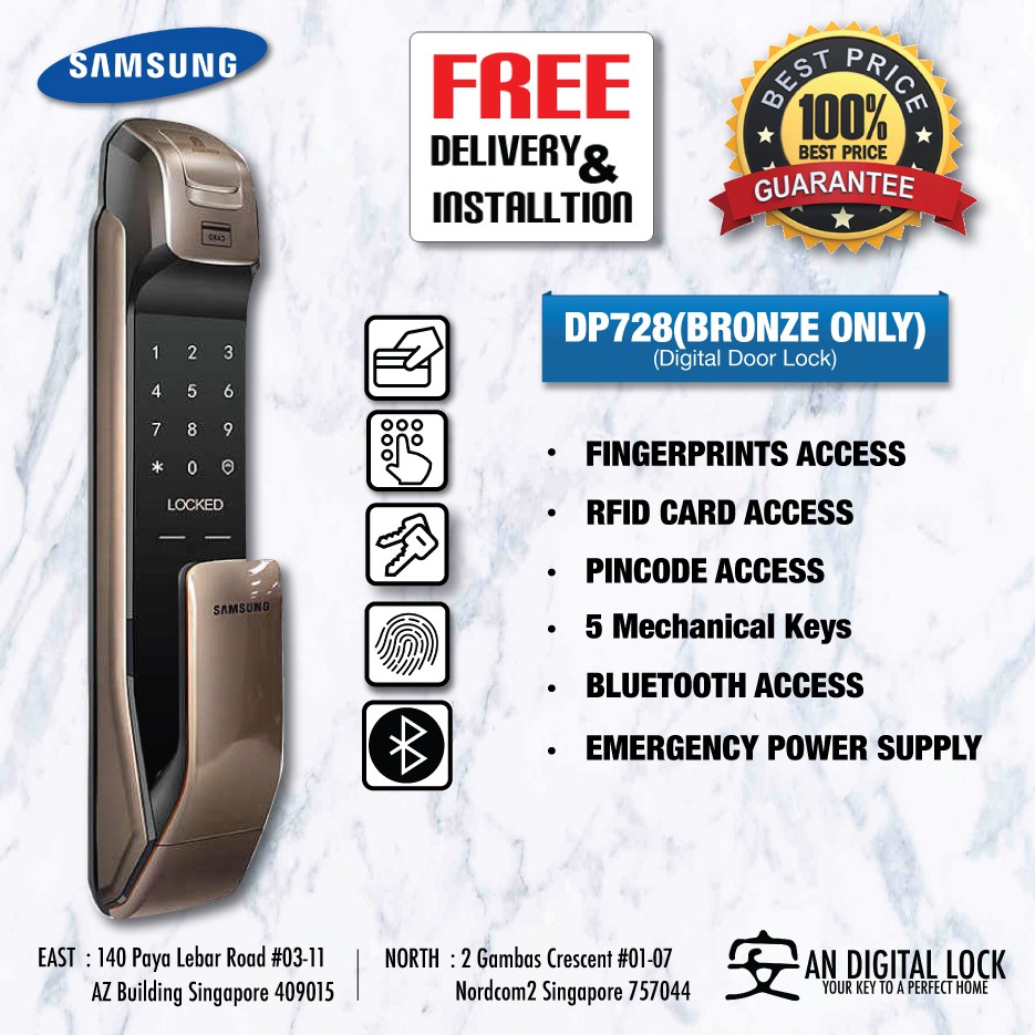 Samsung DP728 Digital Door Lock | AN Digital Lock | Shopee Singapore