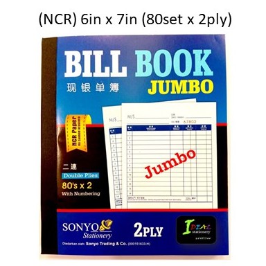 Bill Book 2ply (NCR) 6in x 7in (80set x 2ply) | Shopee Singapore