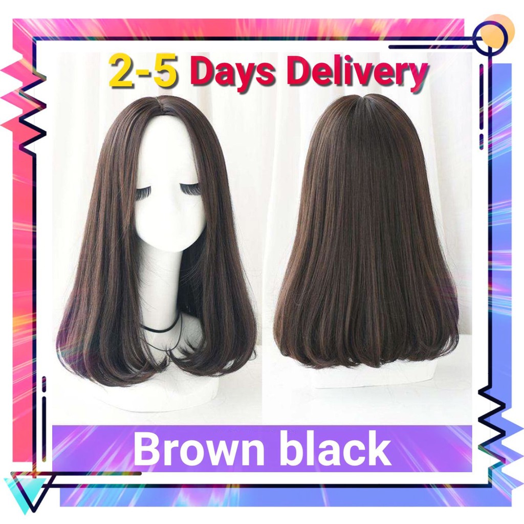(Brownish Black) Wig Female Long Hair Natural Split Fluffy Long Hair ...