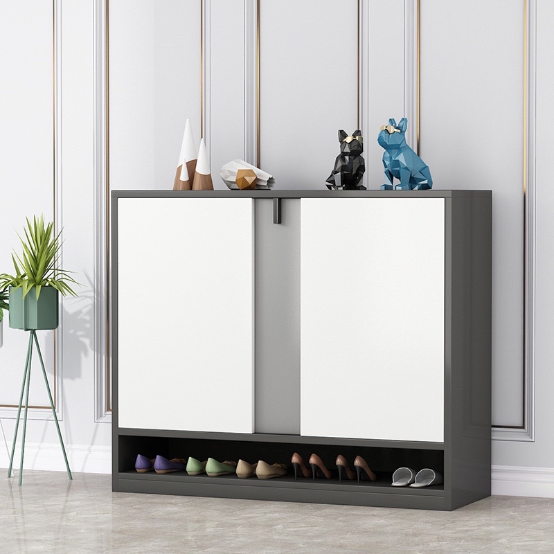 [Free Installation] Shoe Cabinet Locker Big Storage Grey White Wooden ...