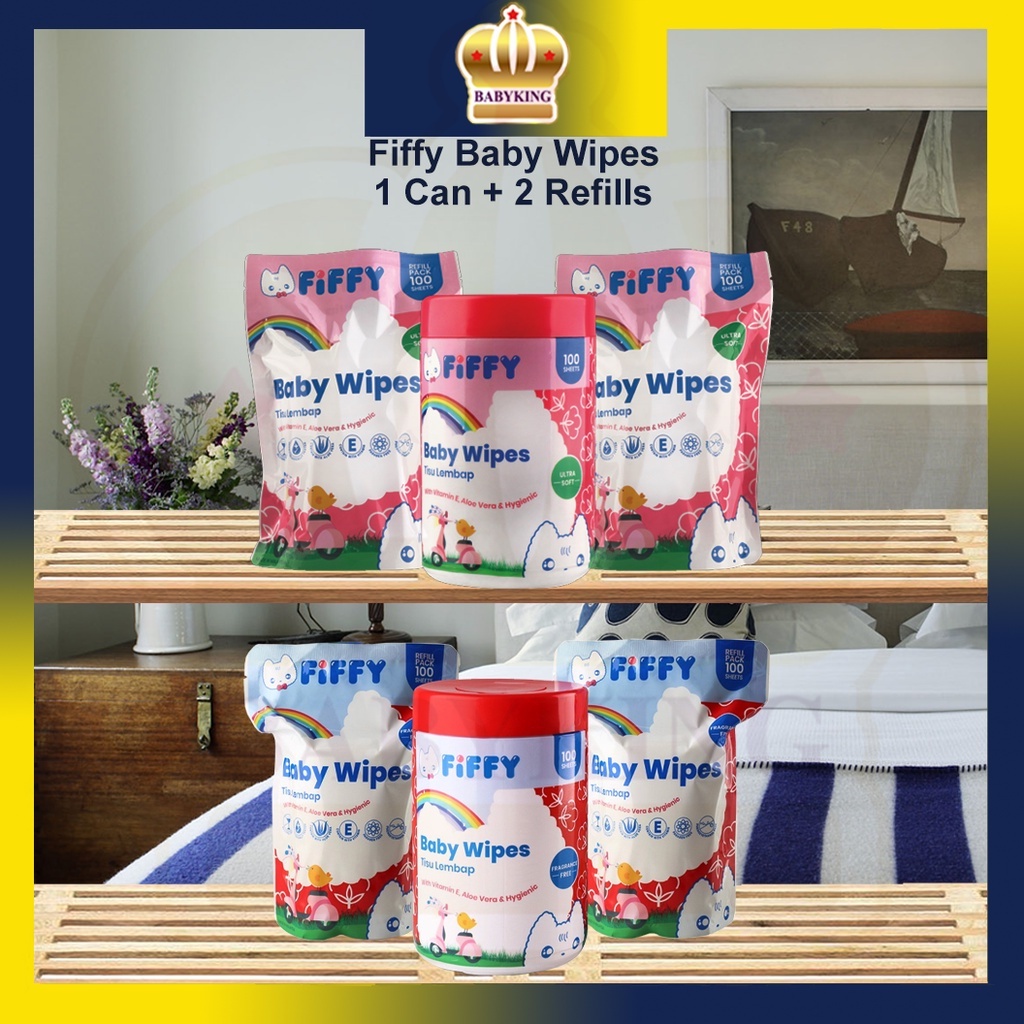 Fiffy Combo Pack Wet Tissue Wipes (1 Can + 2 Refill Pack) | Shopee ...
