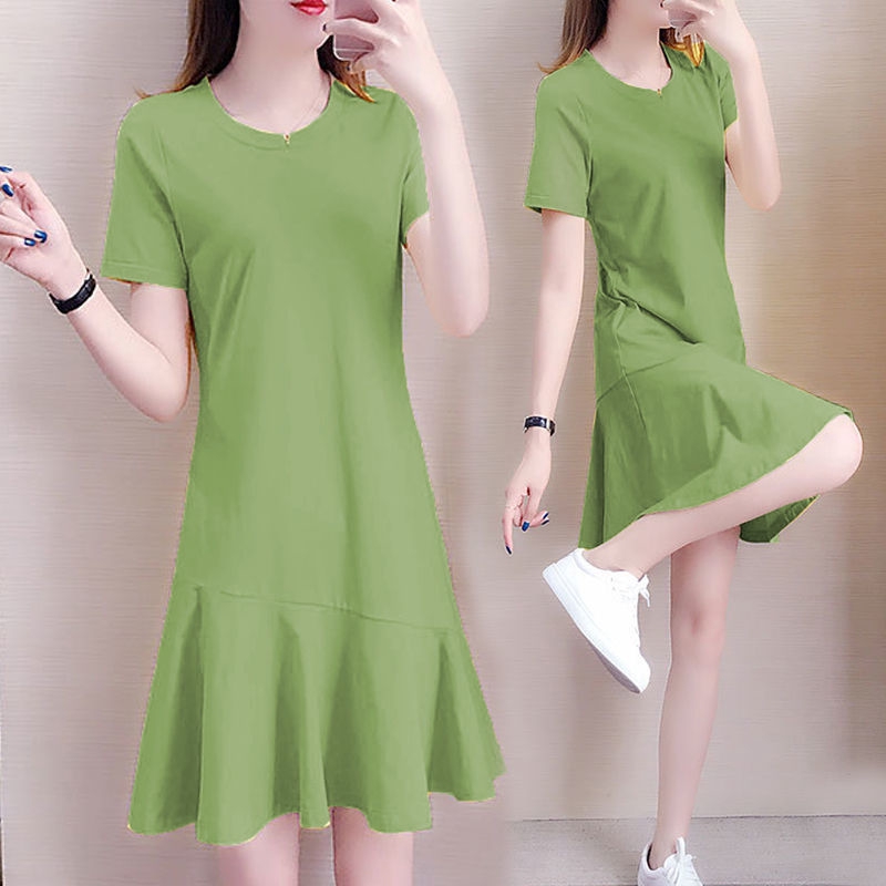 Women Summer Plain Mini Dress Short-sleeve Flared Korean Dress | Shopee ...