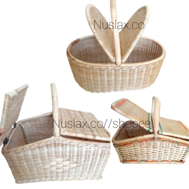 Raga picnic lidded rattan basket bakul baby cat basket | Shopee Singapore