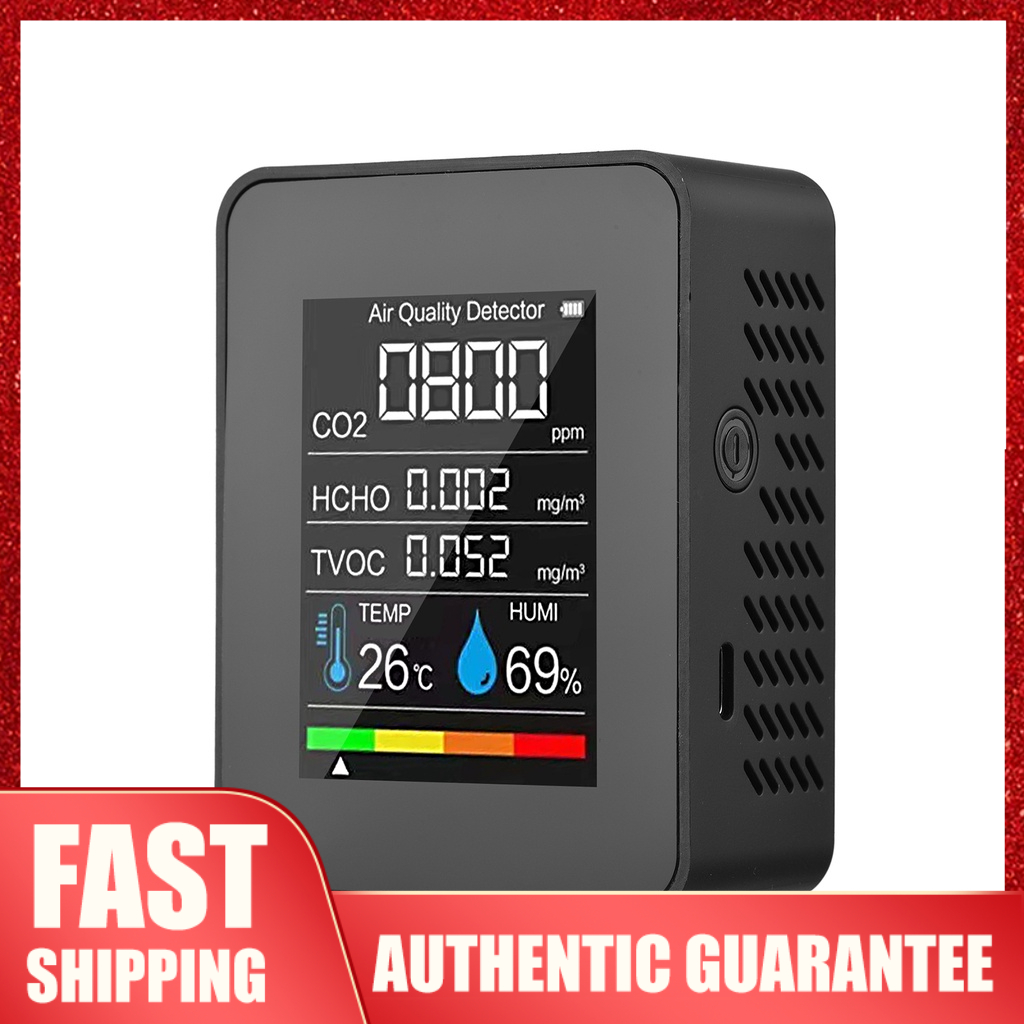 Portable Air Quality Monitor Indoor CO2 Detector 5 in 1 Formaldehyde ...