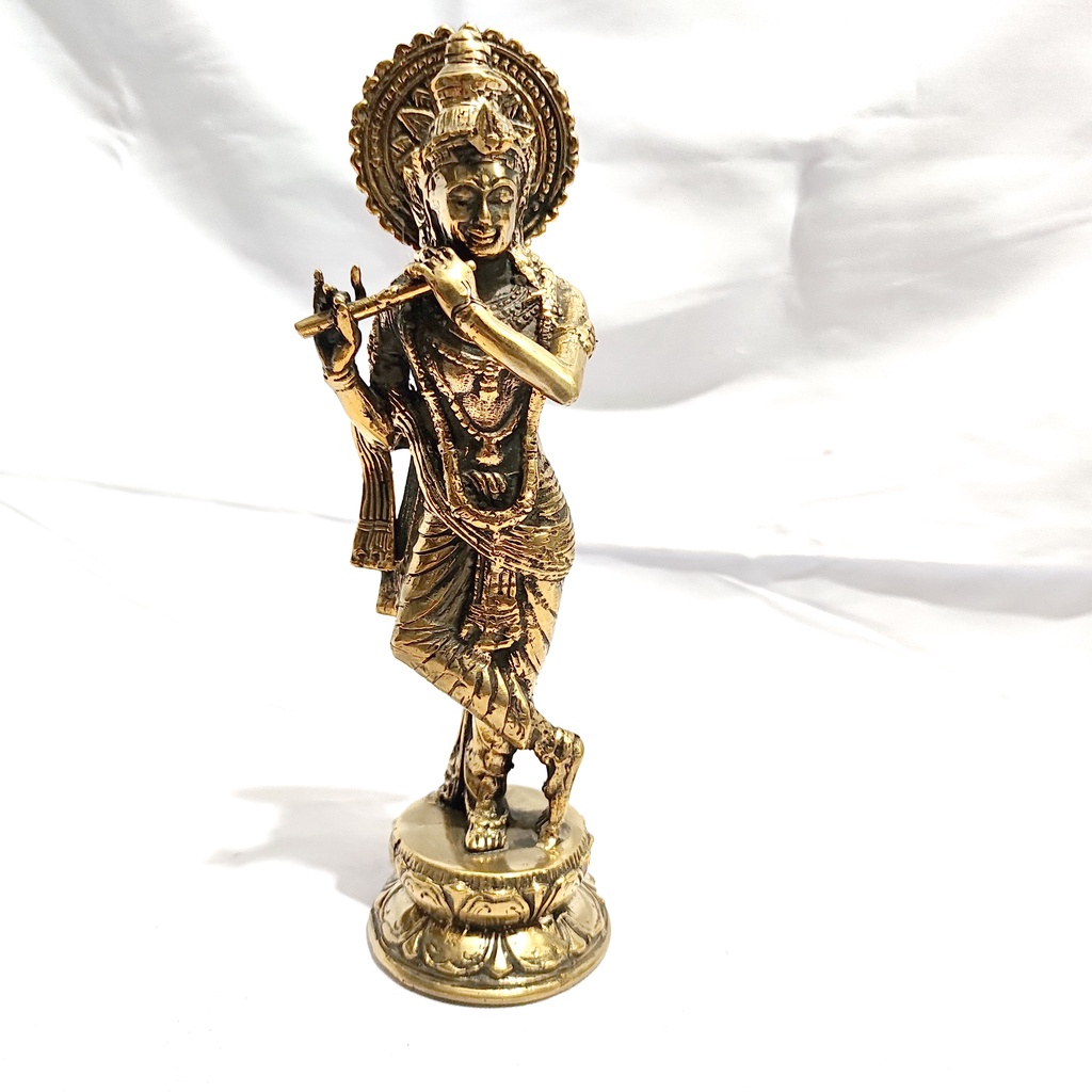 Statue of the God Krishna | God of Krishna gold brass 25cm | Shopee ...