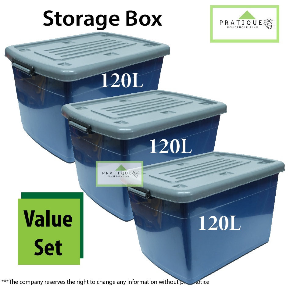3Pcs Combo 120L Storage Box With Wheels/ Storage Box/ Plastic Storage ...