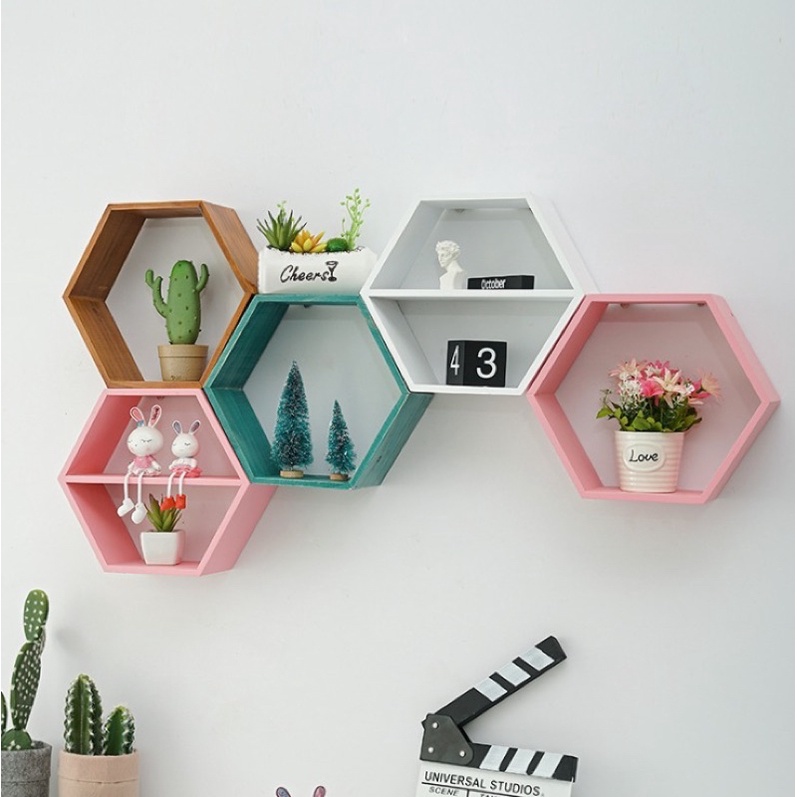 Hexagon Honeycomb Wall Shelf Rack Hexagonal Nordic Aesthetic ...