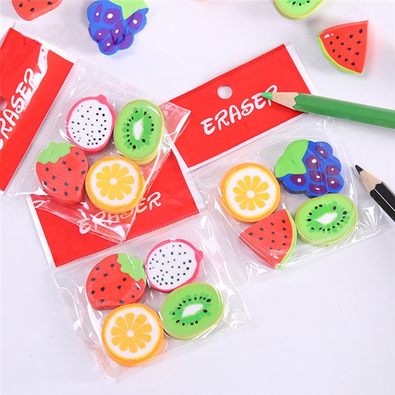 Fruit Series Rubber Eraser (Set Of 4 - Random Choice Of Grape, Dragon ...