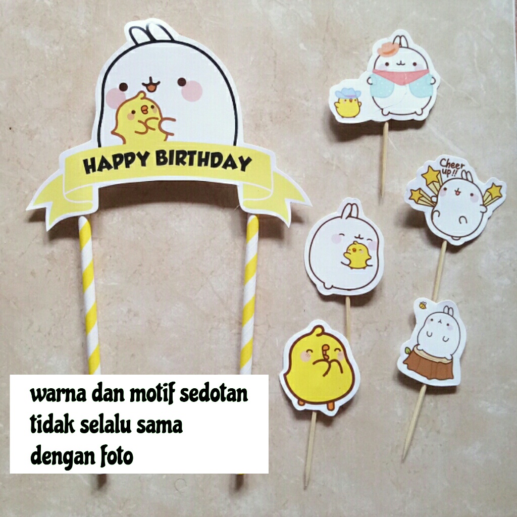 A set of molang piu piu character birthday cake decoration cake topper ...