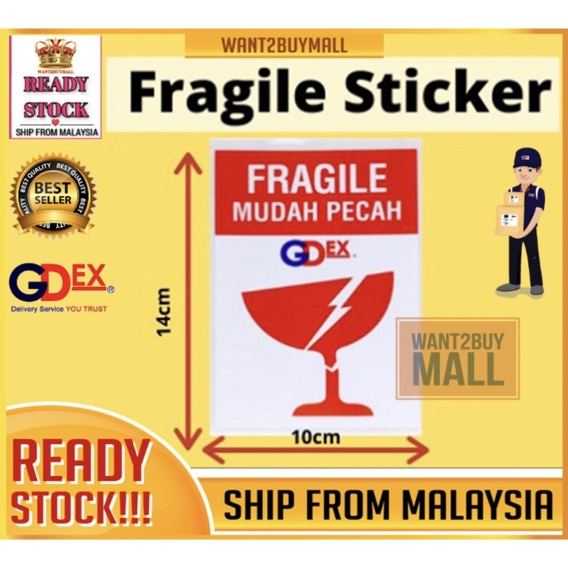 200 pcs Gdex 10cm x 15cm Fragile Warning Handle With Care Sticker Mudah ...