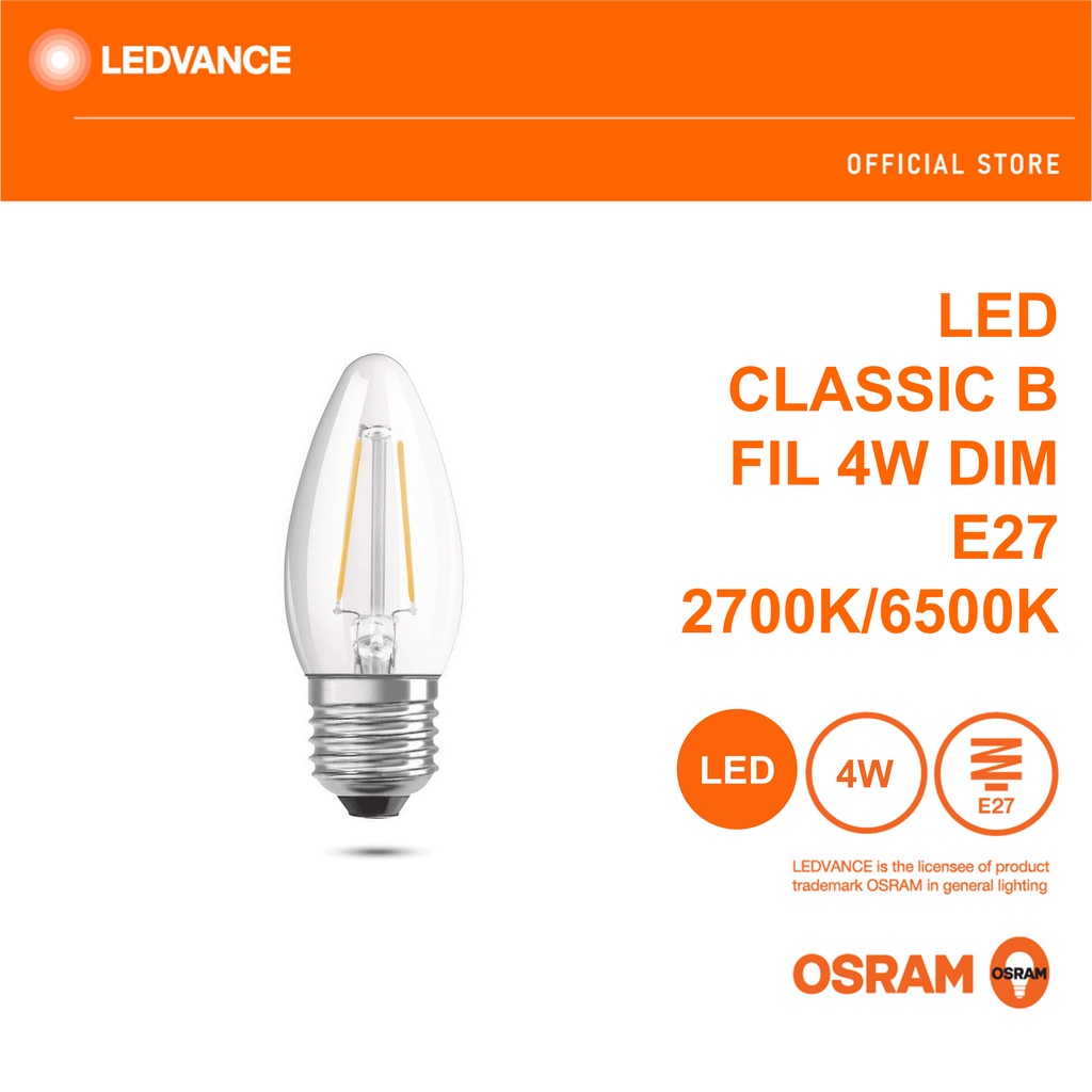 OSRAM LED Classic B FIL 4W DIM E27 (2700K/6500K) | Shopee Singapore