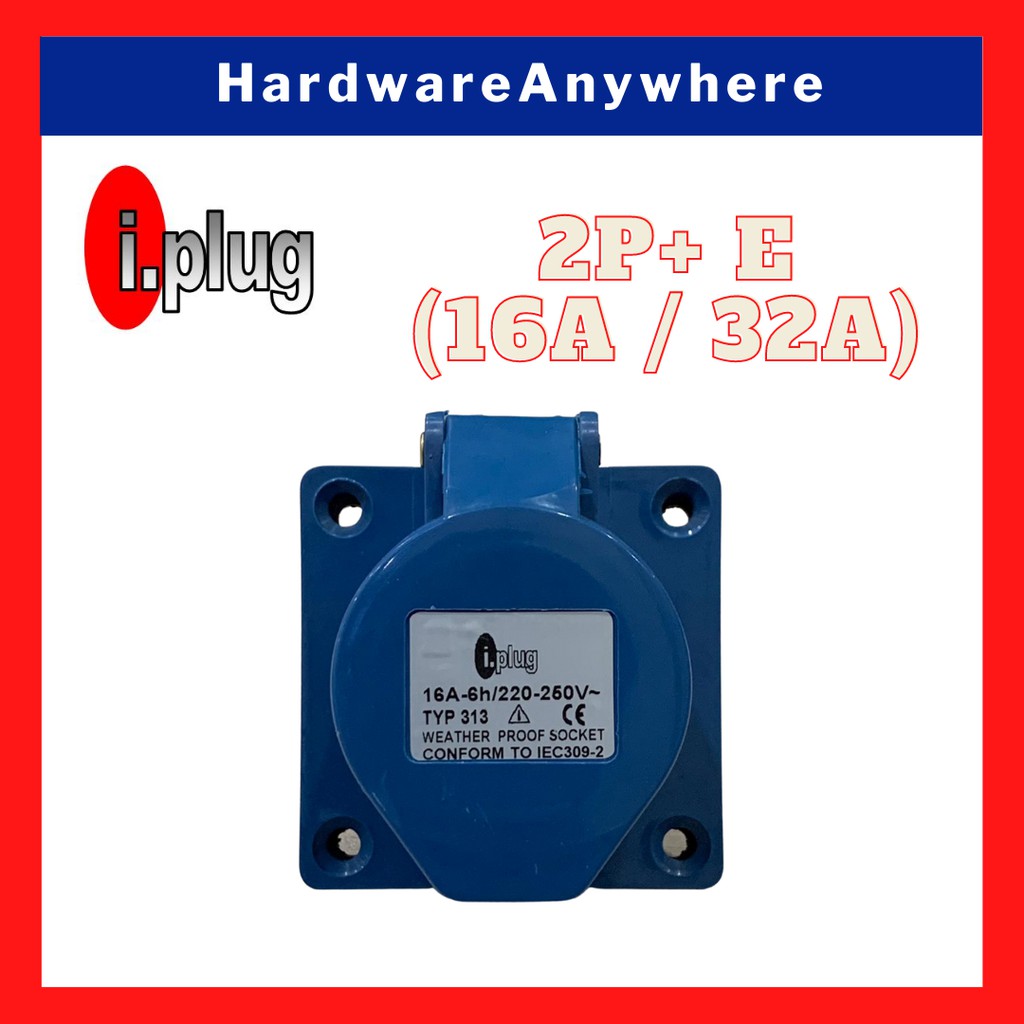 Industrial Panel Mounted Socket Outlet - Blue [16AMP / 32AMP] 2P + E ...