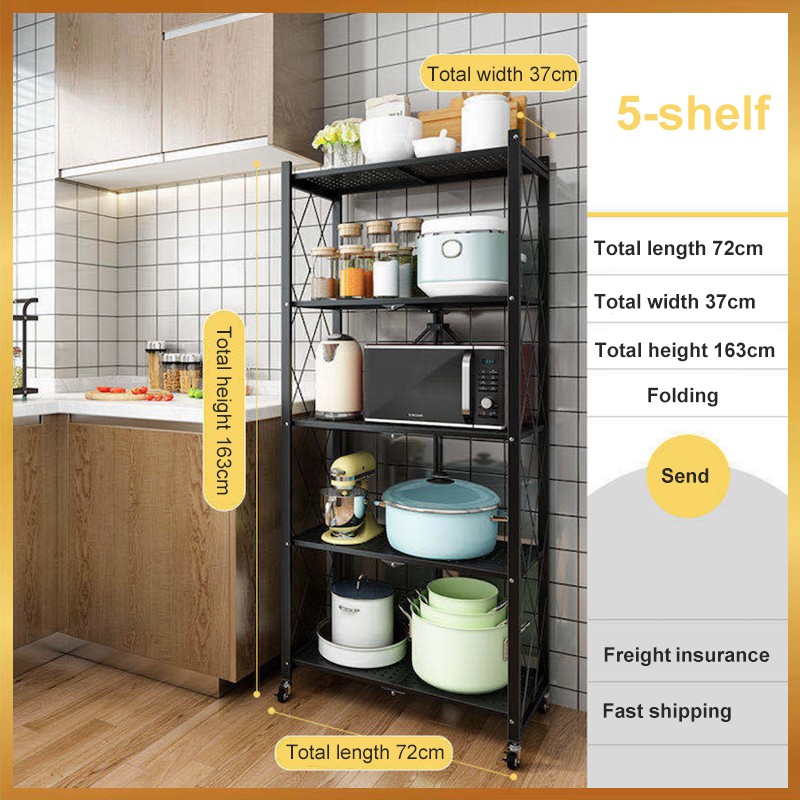[SG Ready Stocks]Folding Storage Rack with Wheel Movable for Kitchen ...