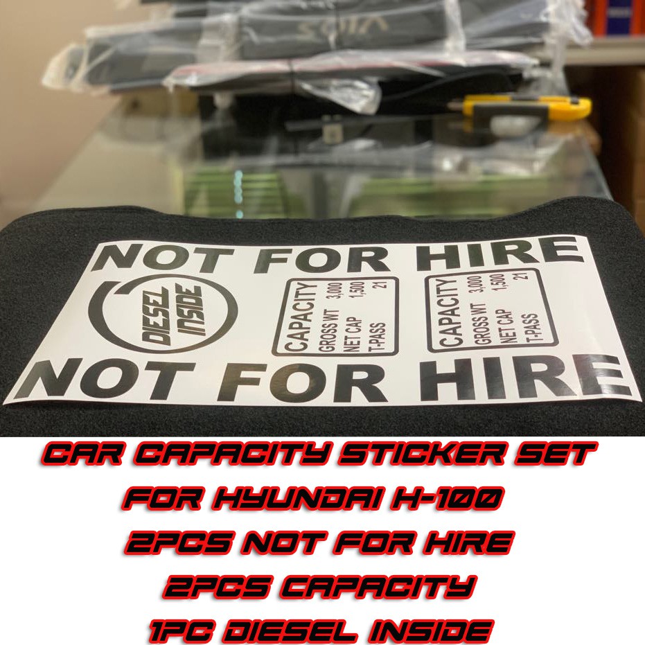 Car Sticker Hyundai H-100 Sticker set Capacity and Not For Hire ...