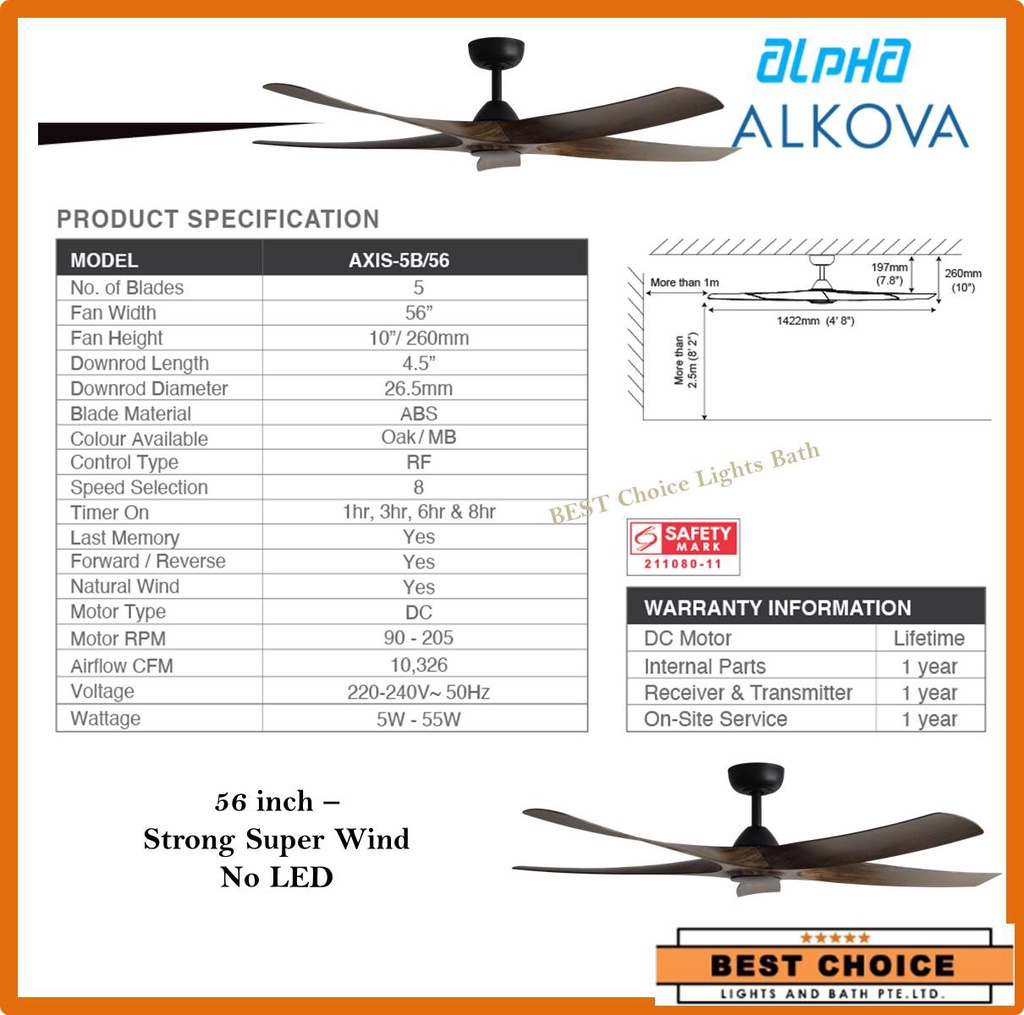ALPHA ALKOVA AXIS DC Motor Ceiling Fan 42/48/56-Inch 8 Speed Led Light ...