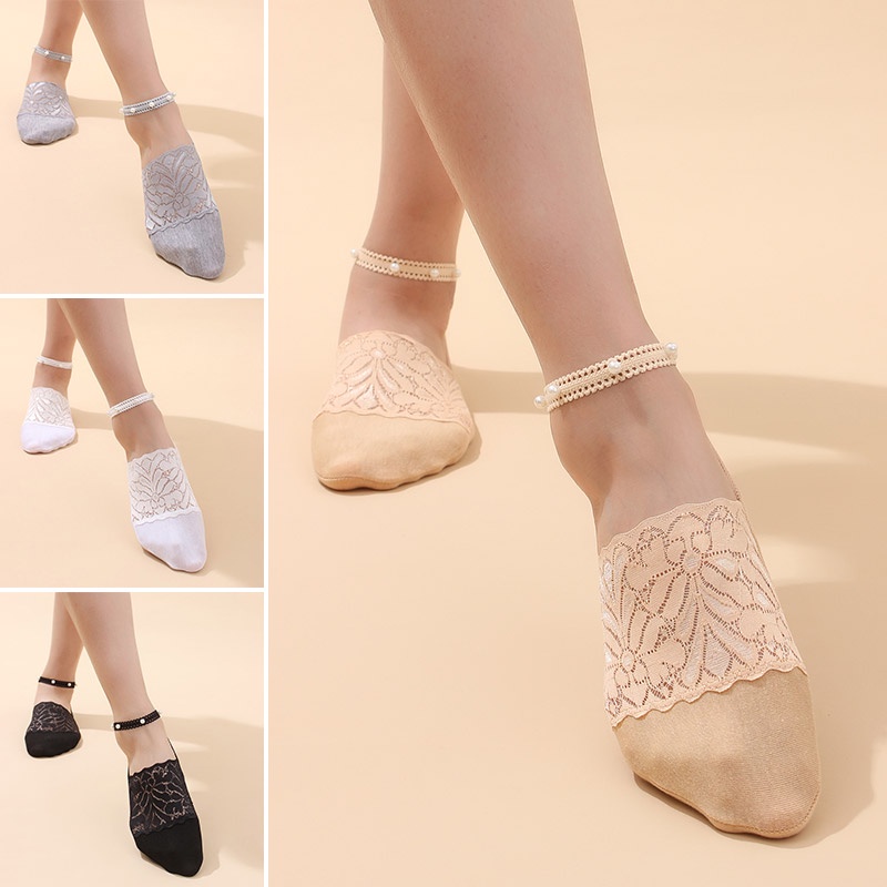 Female Sexy Sweet Pearl Lace Cotton Socks New Thin Spring Summer ...