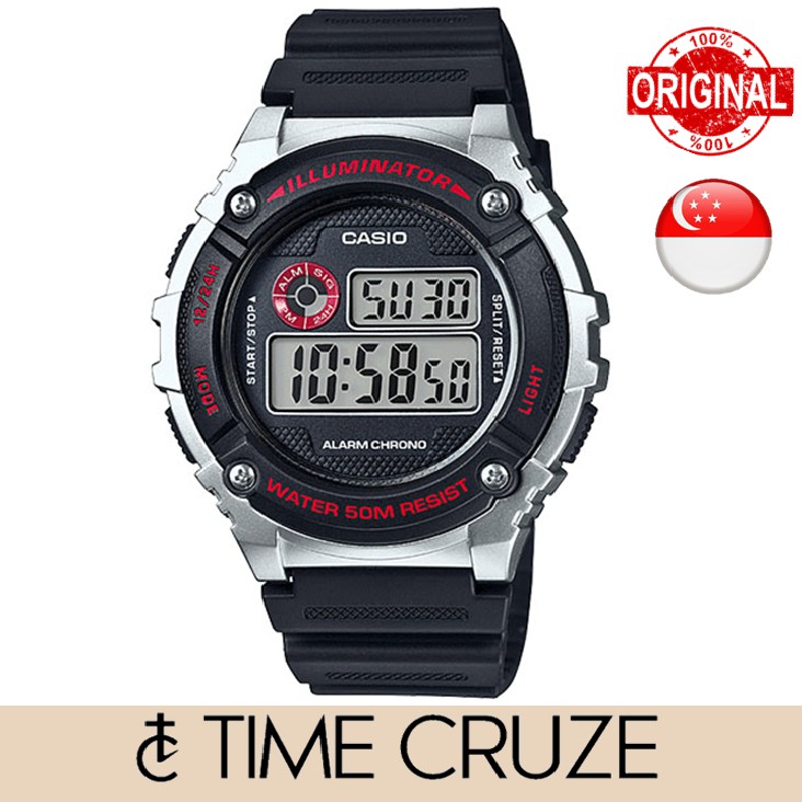 [Time Cruze] Casio W-216H Digital Black Resin Band Silver Case Men Watch W-216H-1CVDF W-216H-1C ...