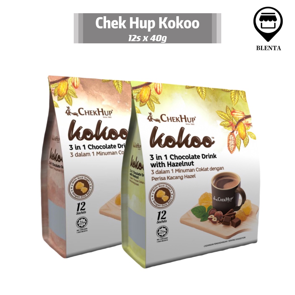 Chek Hup Kokoo 3 in1 Chocolate Drink/3 in 1 Chocolate Drinks with Hazelnut 12s x 40g🔥SG READY ...