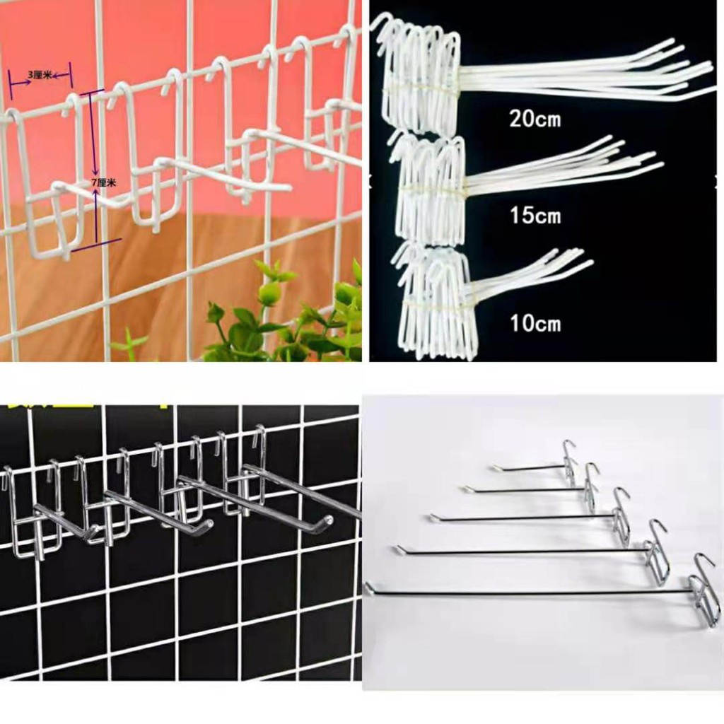 10PCS PLAIN HOOKS METAL&WHITE FOR SCREEN/WIREMESH/GRID PANEL DISPLAY ...