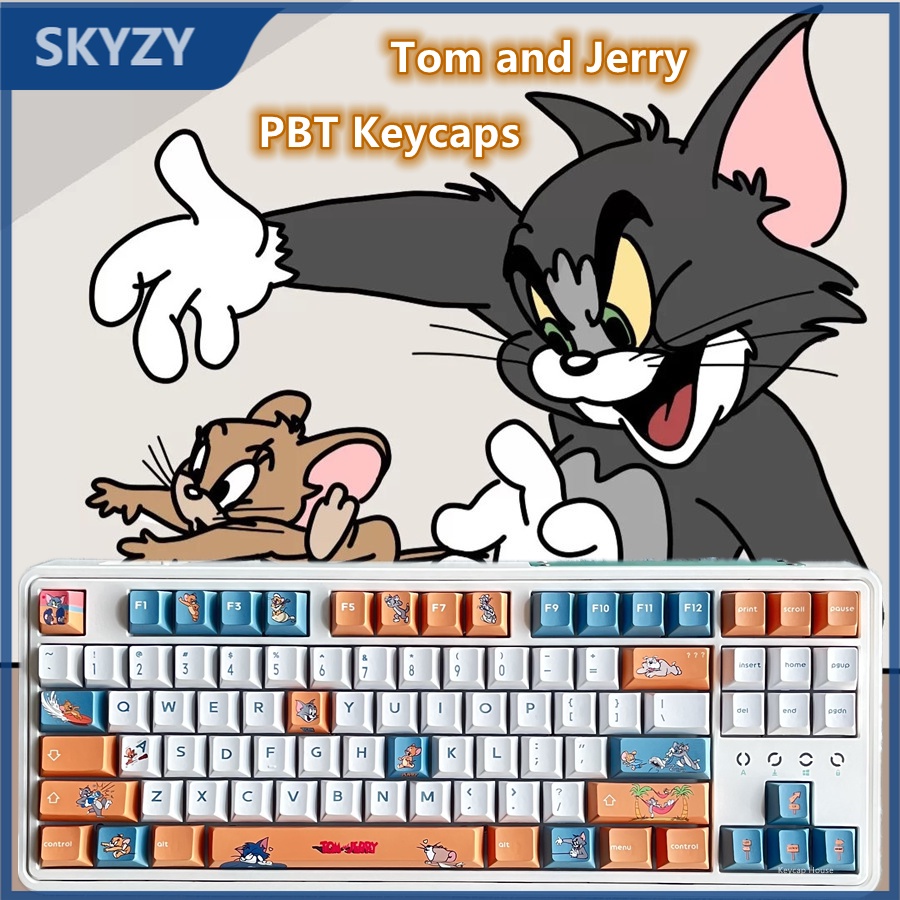 129 Keys Tom and Jerry Keycaps Cherry Profile Cartoon Anime PBT Dye Sub ...
