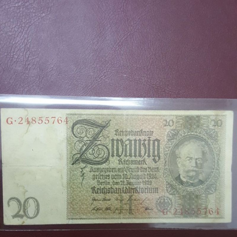 1924-29 Germany German 20 Twenty Mark Reichsmark Banknote Weimar ...