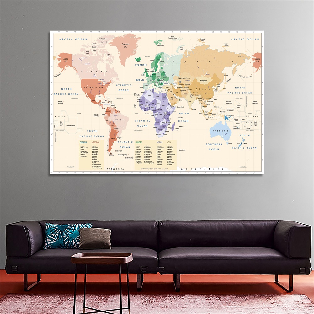 World Map - map Wall Chart Art Large Poster Decor Children Bedroom ...
