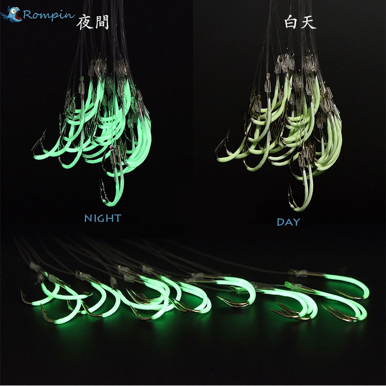 Night Fishing Hook Glow in Dark String Hooks 12-28# Luminous Crank Nake ...