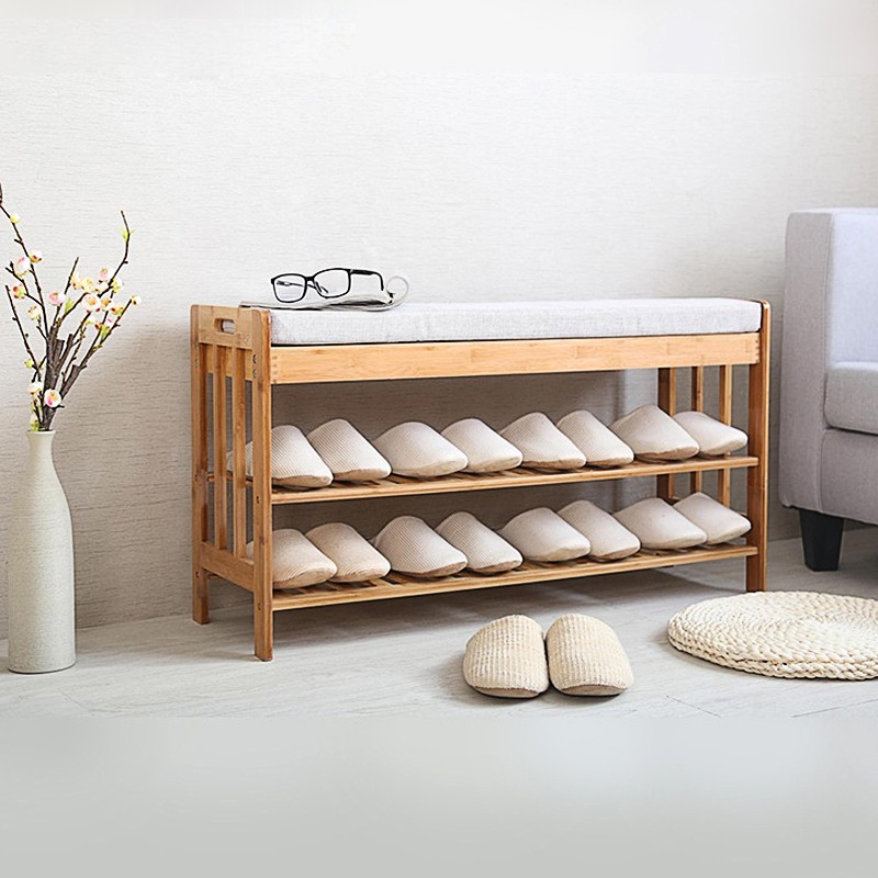 Bamboo 100% Solid Wood Corrosion-resistant Living Shoe Bench Multi-shoe ...