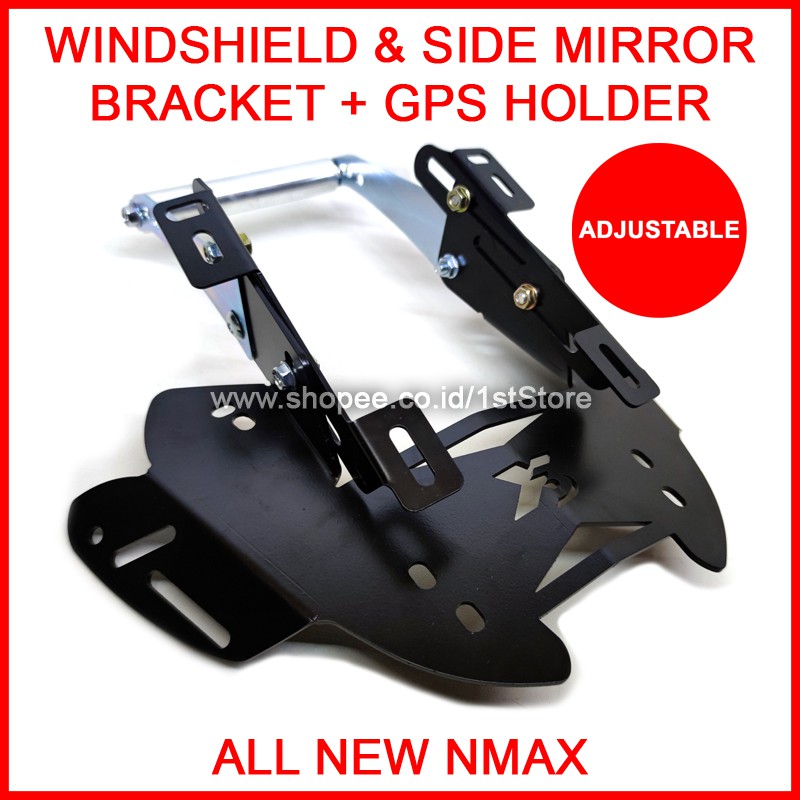 BRACKET WINDSHIELD MIRROR + GPS X3 V3 ALL NEW NMAX OLD V1 V2 2020 2021 ...