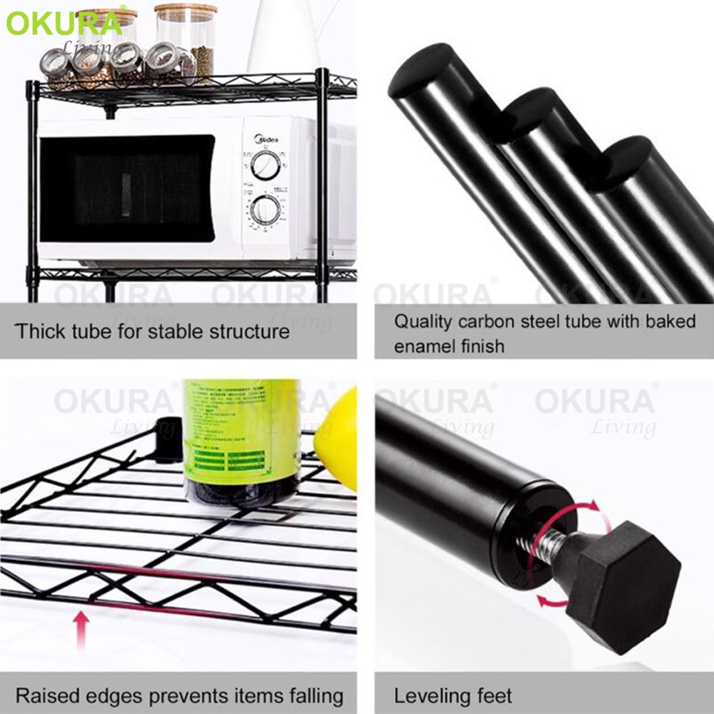 OKURA 3 / 4 / 5 Tier Metal Wire Shelf Multipurpose Adjustable Storage ...