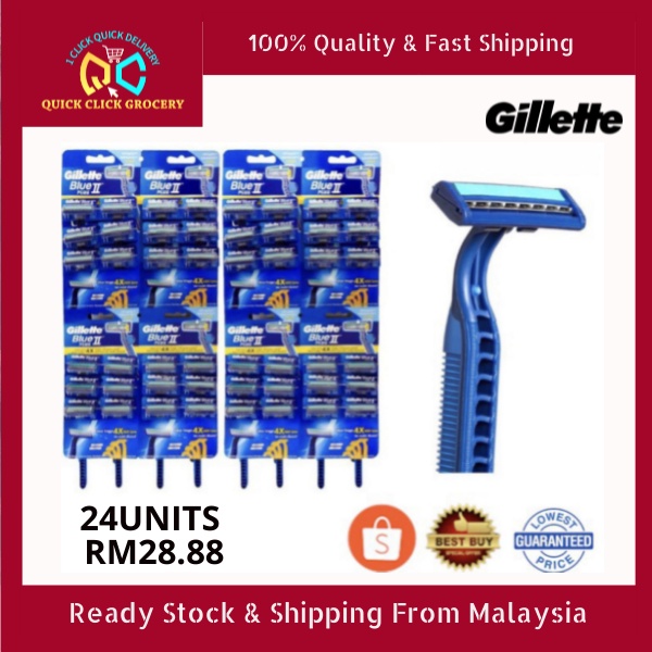 GILLETTE BLUE 2 PLUS MEN’S DISPOSABLE RAZOR (1cardx24units) | Shopee ...