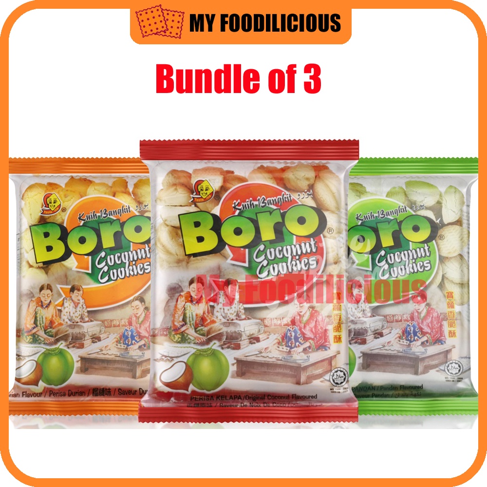 Boro Coconut Cookies / Kuih Bangkit Original/ Durian/ Pandan 195g 椰子酥 ...