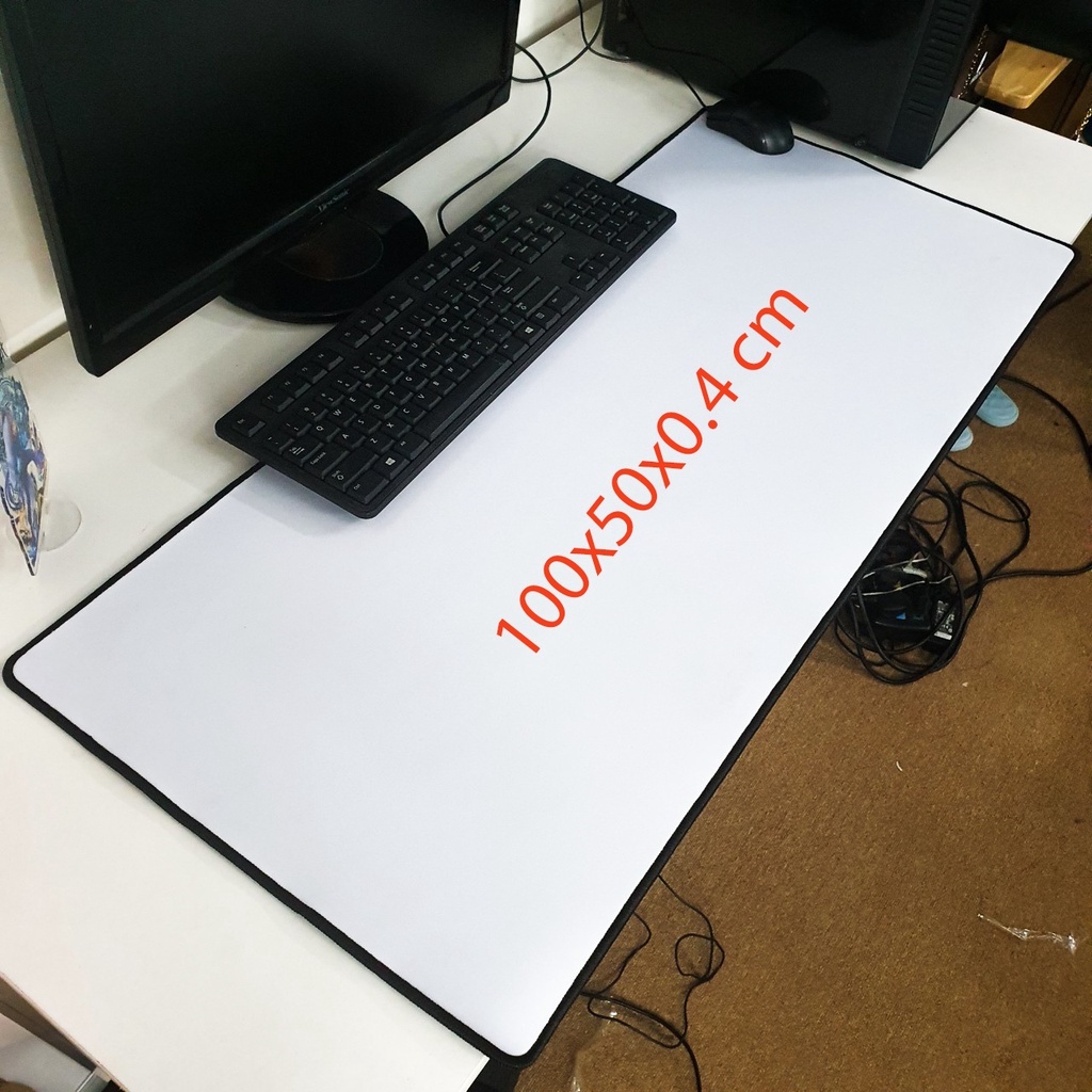 Large pure white mouse Pad size 80x30x0.3cm, 90x40x0.3cm, 100x50x0.4cm, 26x21x0.3cm with sturdy ...