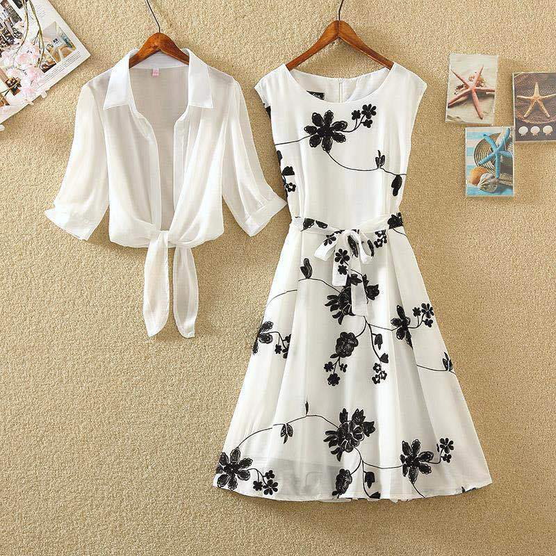 2026 Summer new one-piece/set retro printed small black dress high ...