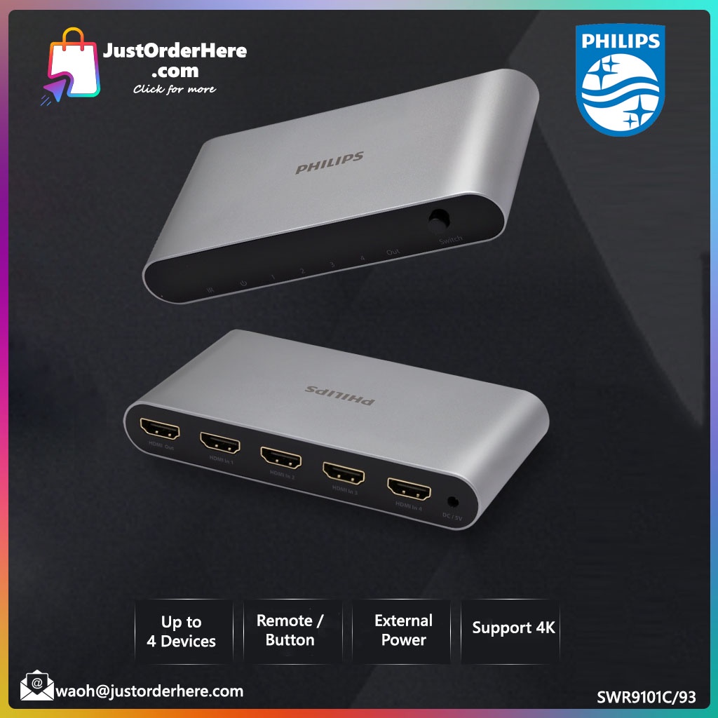 Philips HDMI 4 Input 1 Output Switch with Wireless Remote Up to 4K@60Hz ...