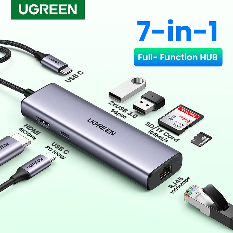 UGREEN USB HUB 4K 30Hz/60Hz USB C to HDMI 2.0 RJ45 USB 3.0 PD Adapter ...
