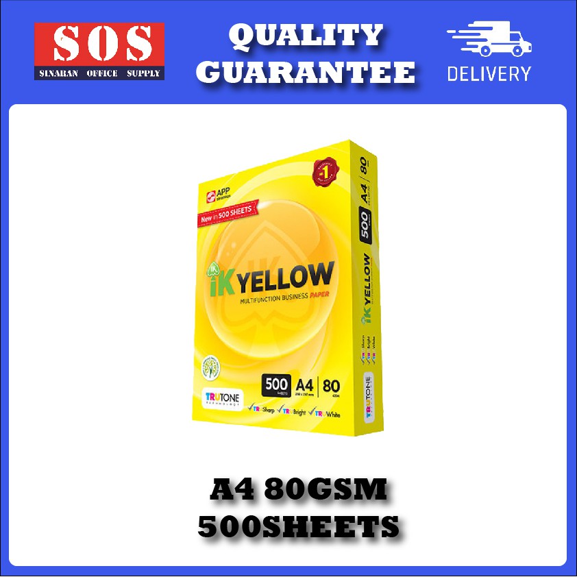 IK Yellow A4 Paper 80gsm 500 sheets / Kertas 80gsm | Shopee Singapore
