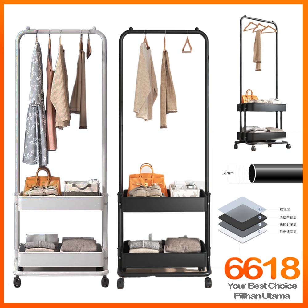 Trolley Clothes Rack Multi-layer clothes rack bedroom storage rack ...