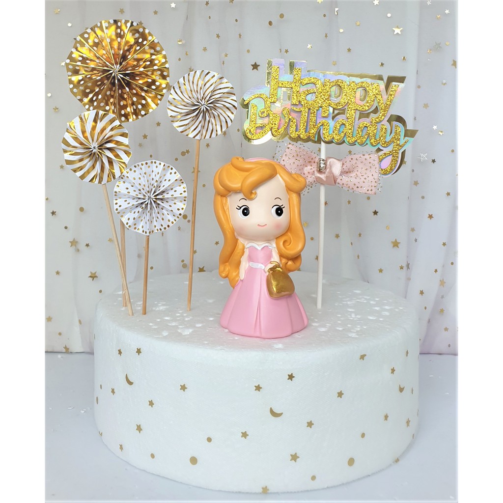 Birthday Cake Topper | Pretty Lady Cake Decoration with Gold Happy ...