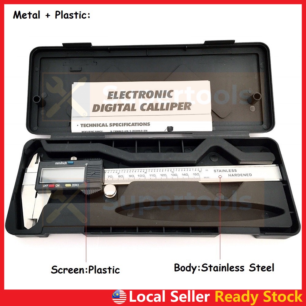 6"inch 150mm Digital Caliper Stainless Steel or Plastic LCD Digital ...