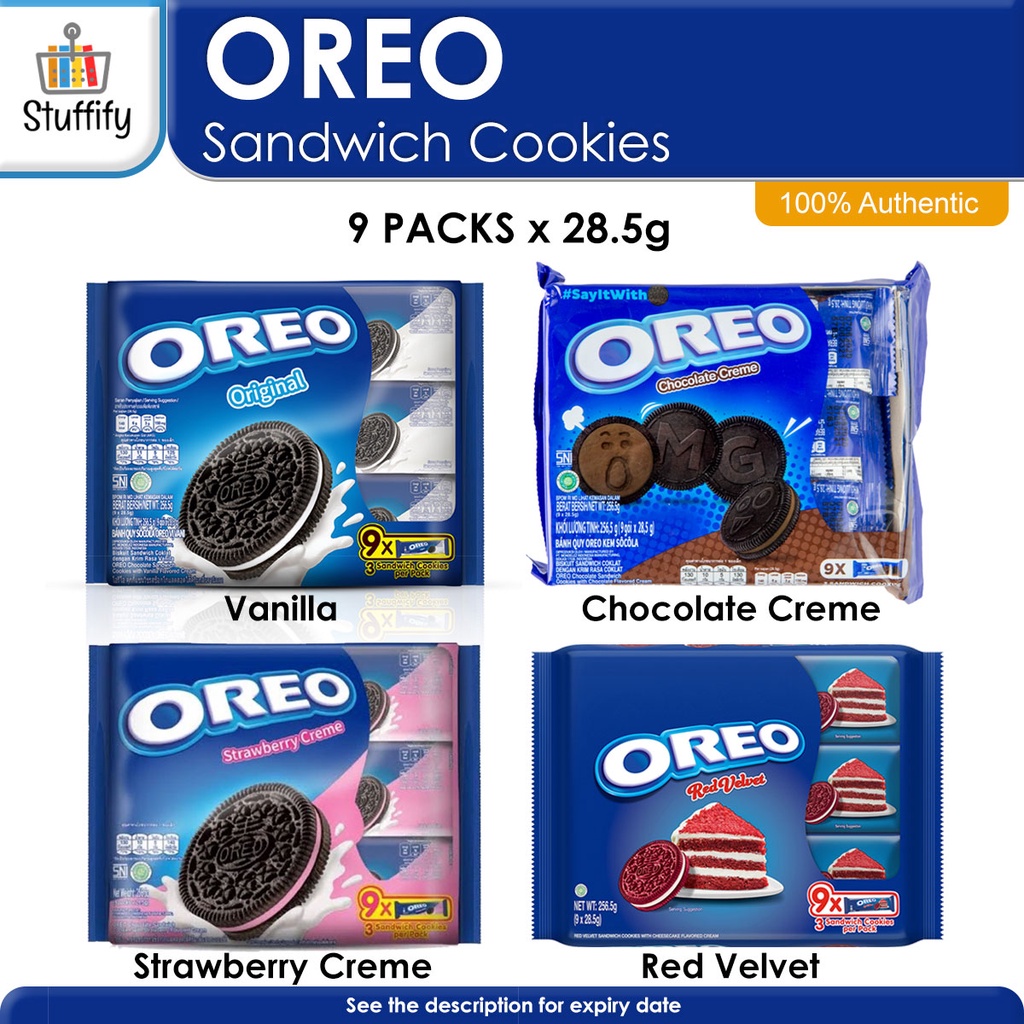 OREO Sandwich Cookies 9 Packs x 28.5g (Vanilla | Red Velvet | Chocolate ...