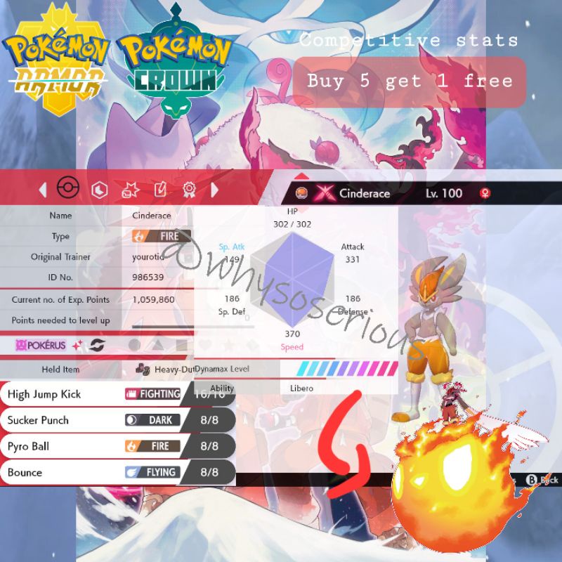Pokemon Sword and Shield, Square Shiny GMAX Cinderace, Battle ready ...