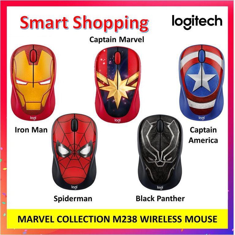 Logitech M238 Iron Man Spider-Man Black Panther Captain America Marvel ...