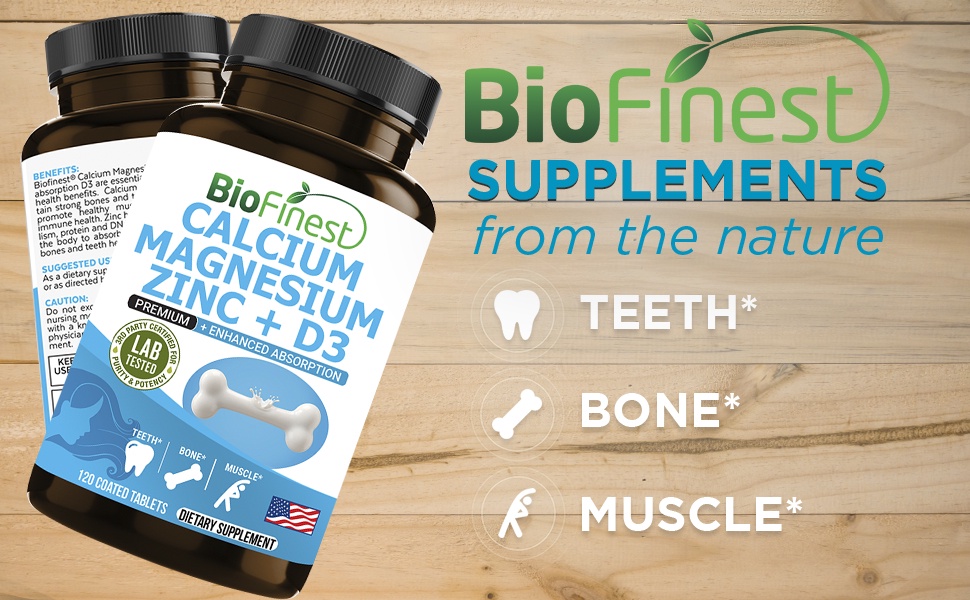 Biofinest Calcium Magnesium Zinc Vitamin D3 Supplement - Enhanced ...