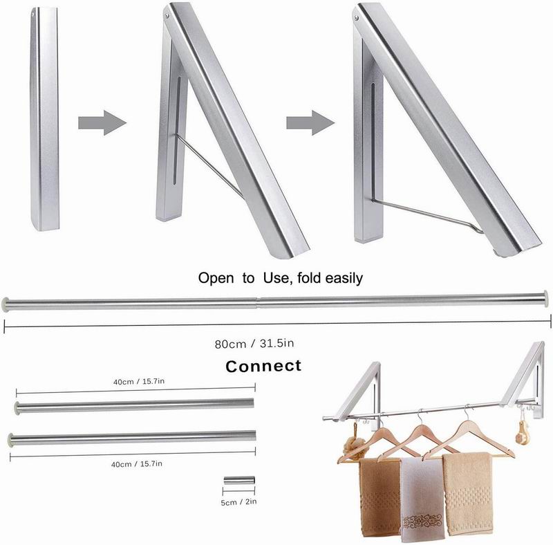 Aluminum Foldable Wall Mounted Retractable Clothes Hanger Laundry Towel ...